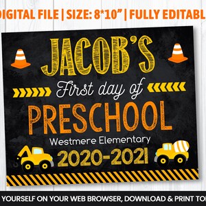 EDITABLE Constructor 1st Day of School Chalkboard Sign, Construction ...