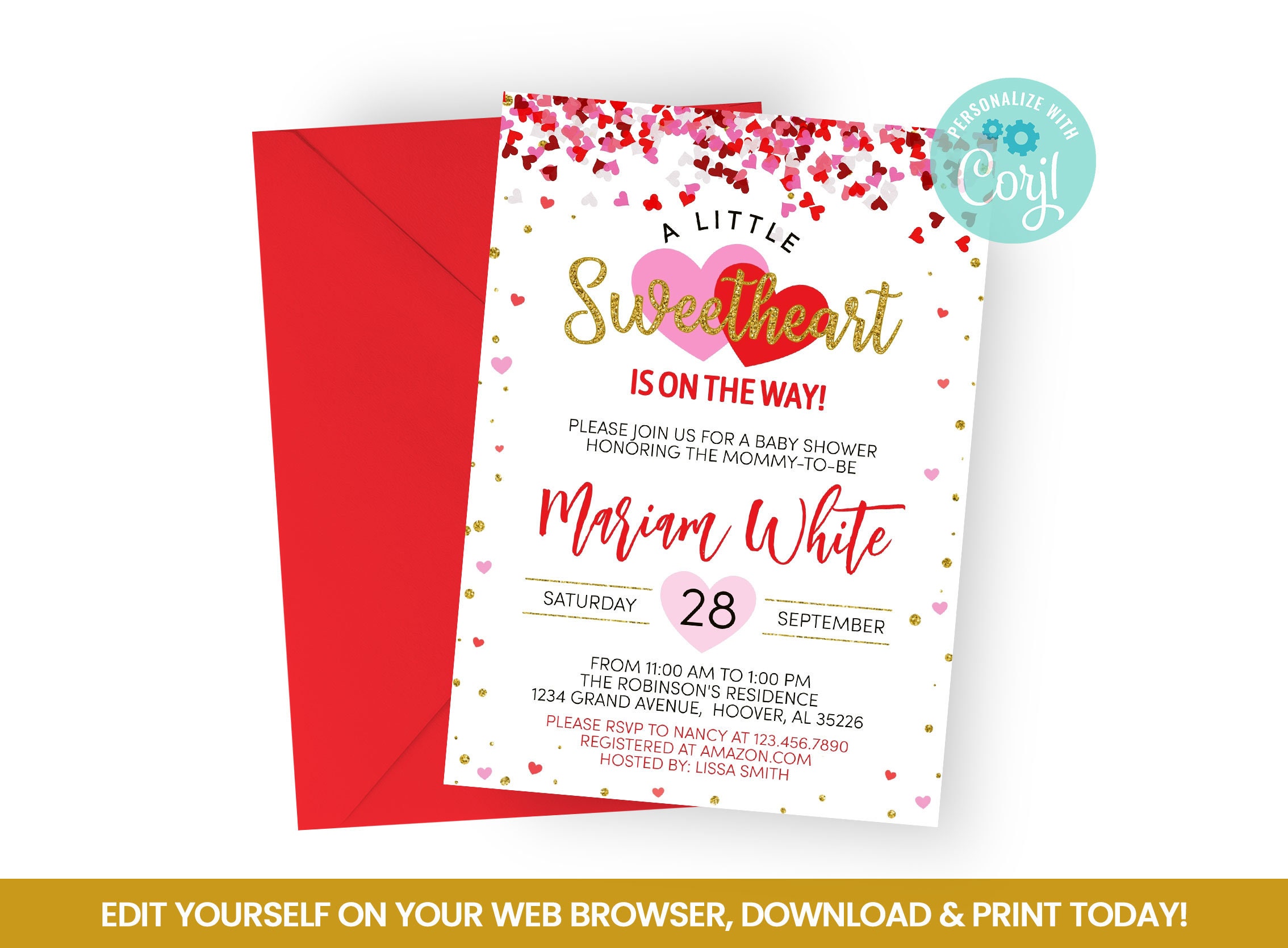 Editable A Little Sweetheart Invitation Valentine Baby Shower - Etsy