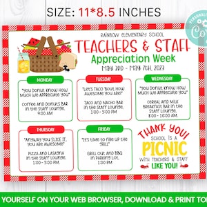 EDITABLE Picnic Teacher & Staff Appreciation Flyer, Backyard Itinerary ...