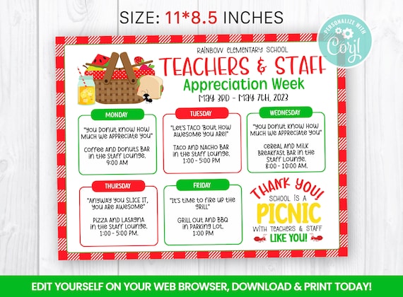 EDITABLE Picnic Teacher & Staff Appreciation Flyer, Backyard Itinerary ...