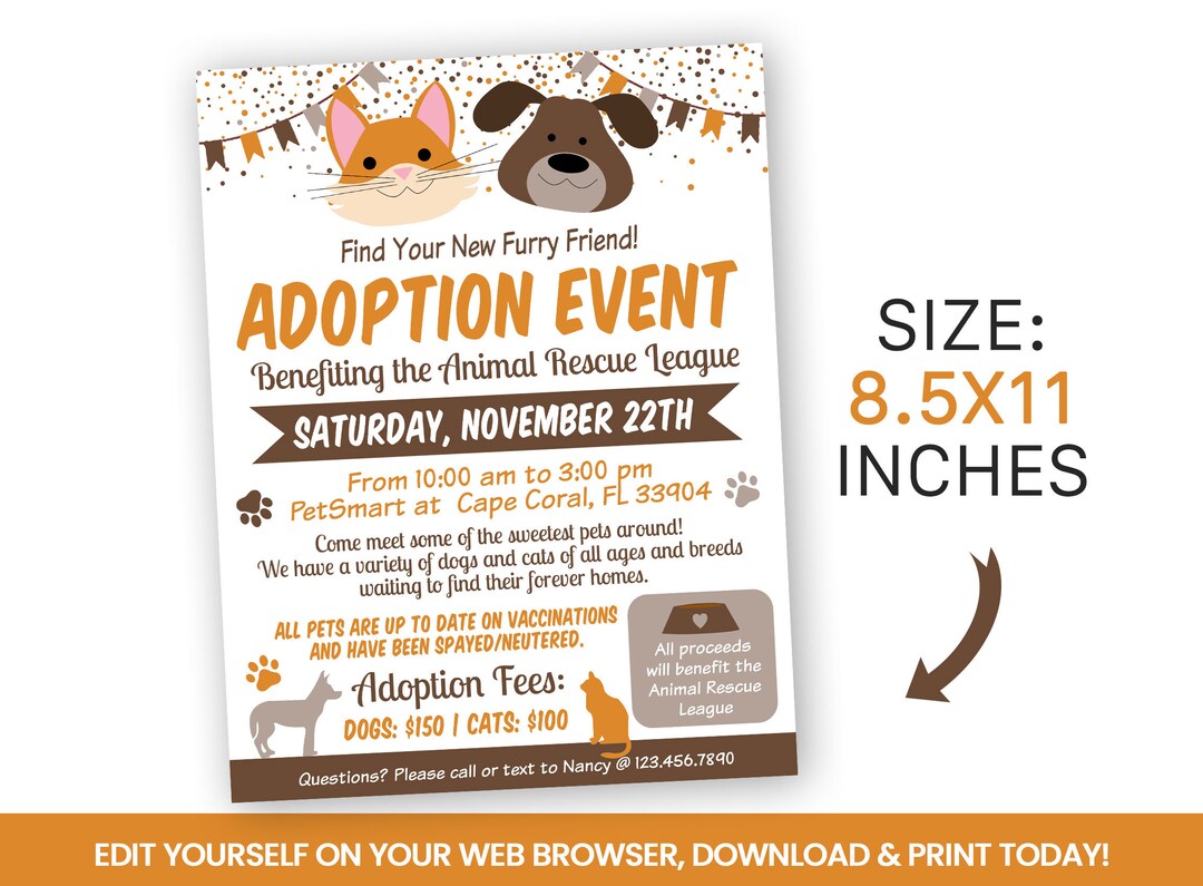 EDITABLE Pet Adoption Template Flyer Template, Charity Non Profit Event ...