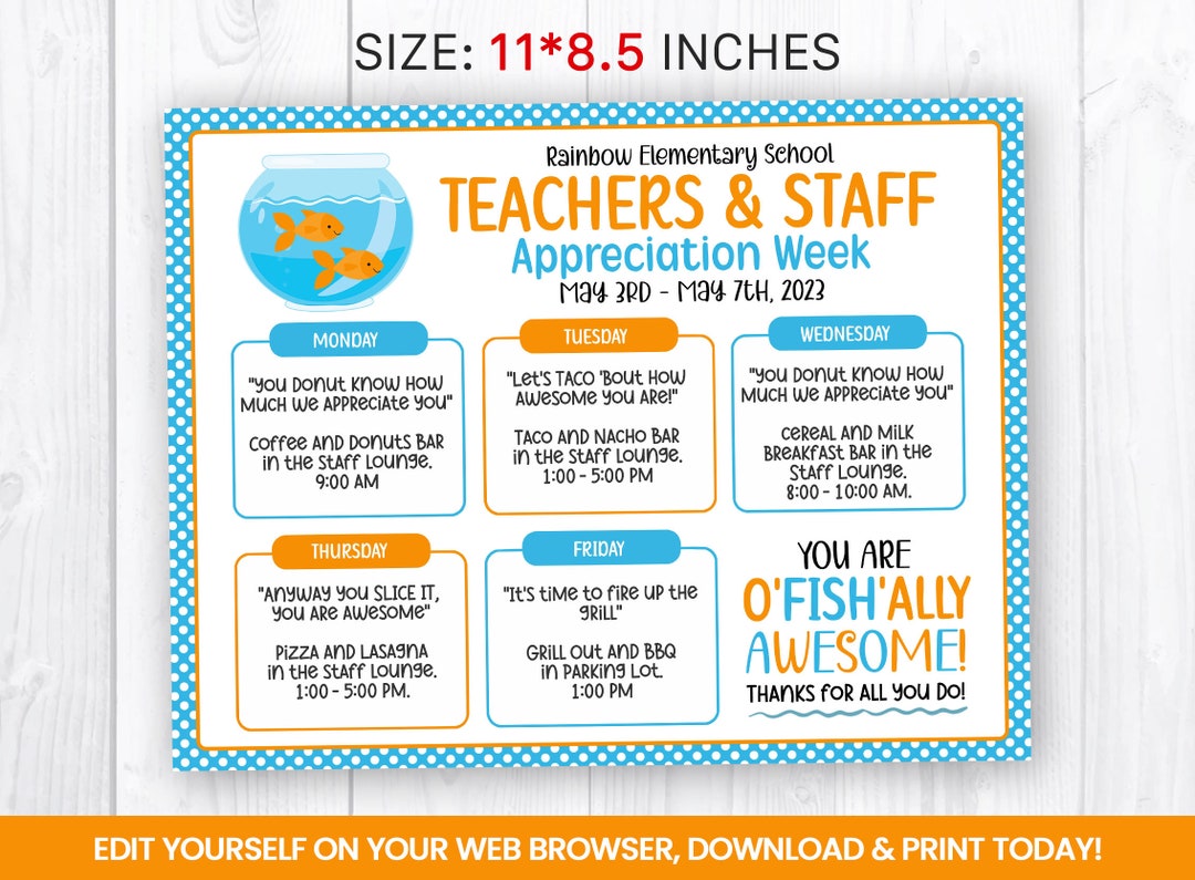 EDITABLE Fishbowl Teacher & Staff Appreciation Flyer, Fish Itinerary ...