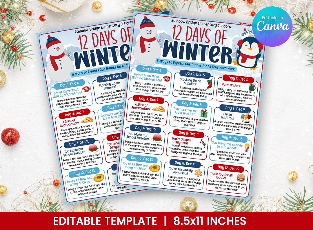 Editable 12 Days of Winter Events Itinerary Holiday Activities Planner ...