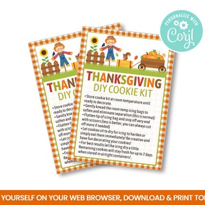 Editable Thanksgiving DIY Cookie Kit Instructions, Cookie Packaging ...