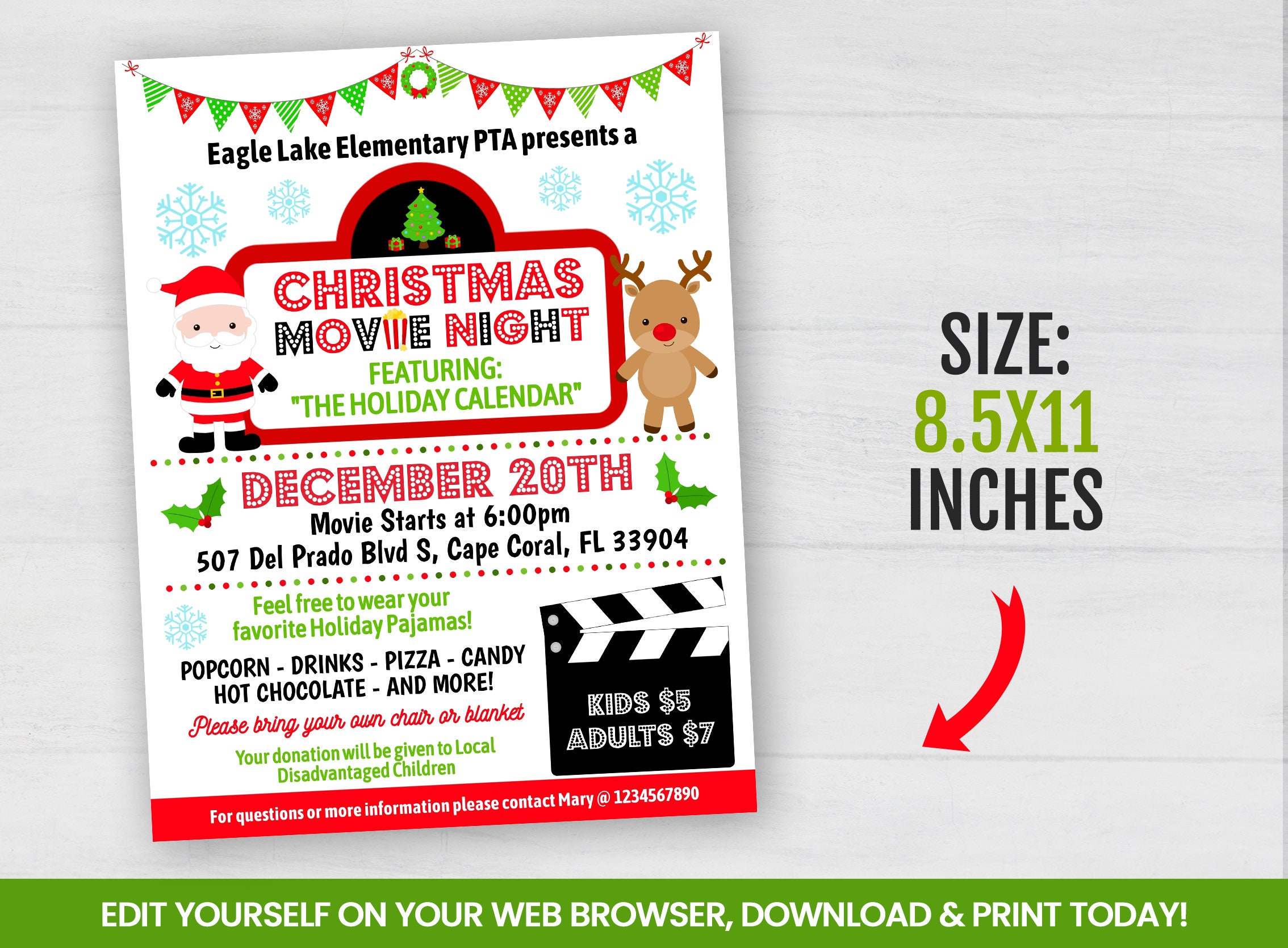 EDITABLE Christmas Movie Night Flyer Template Outdoor Family - Etsy
