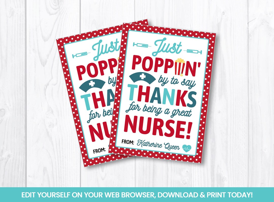 EDITABLE Nurse Appreciation Popcorn Gift Tag, National Nurses Week ...
