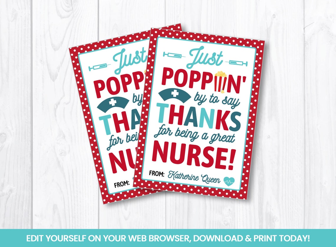 EDITABLE Nurse Appreciation Popcorn Gift Tag National Nurses - Etsy