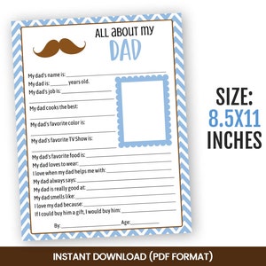 All About My Dad Printable Father's Day Questionnaire - Etsy