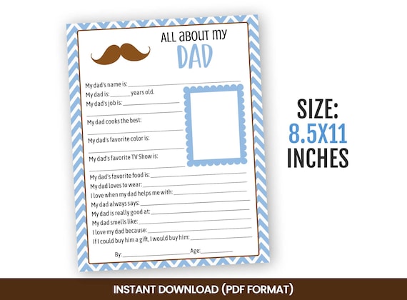All about my Dad, Printable Father's Day Questionnaire, Kids Survey ...