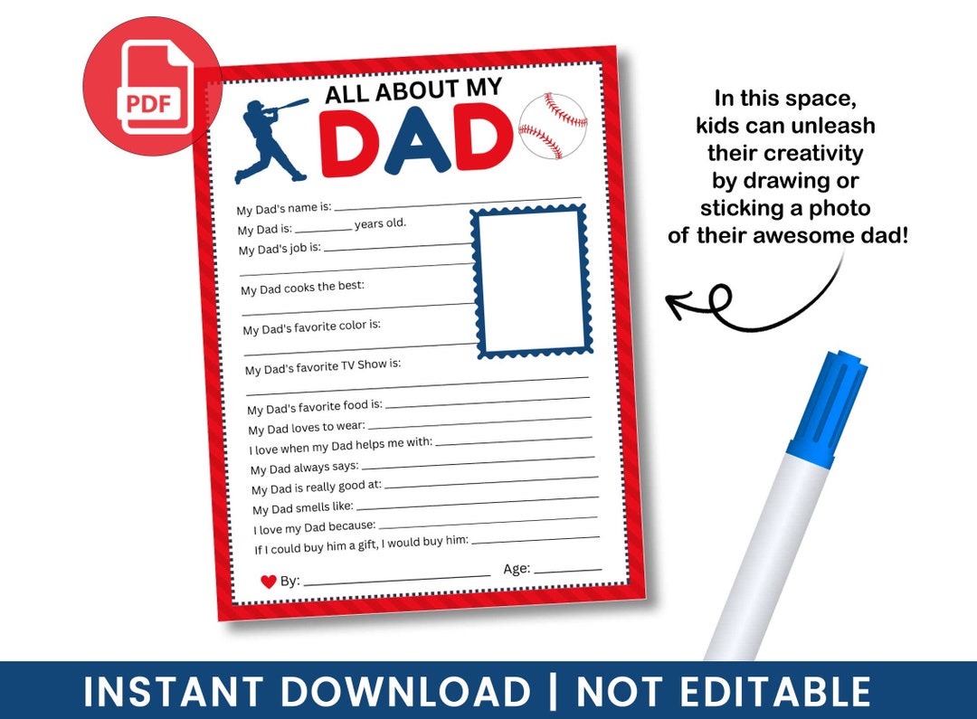 All About My Dad Printable Template, Baseball Father's Day ...