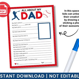 All About My Dad Printable Template, Baseball Father's Day ...