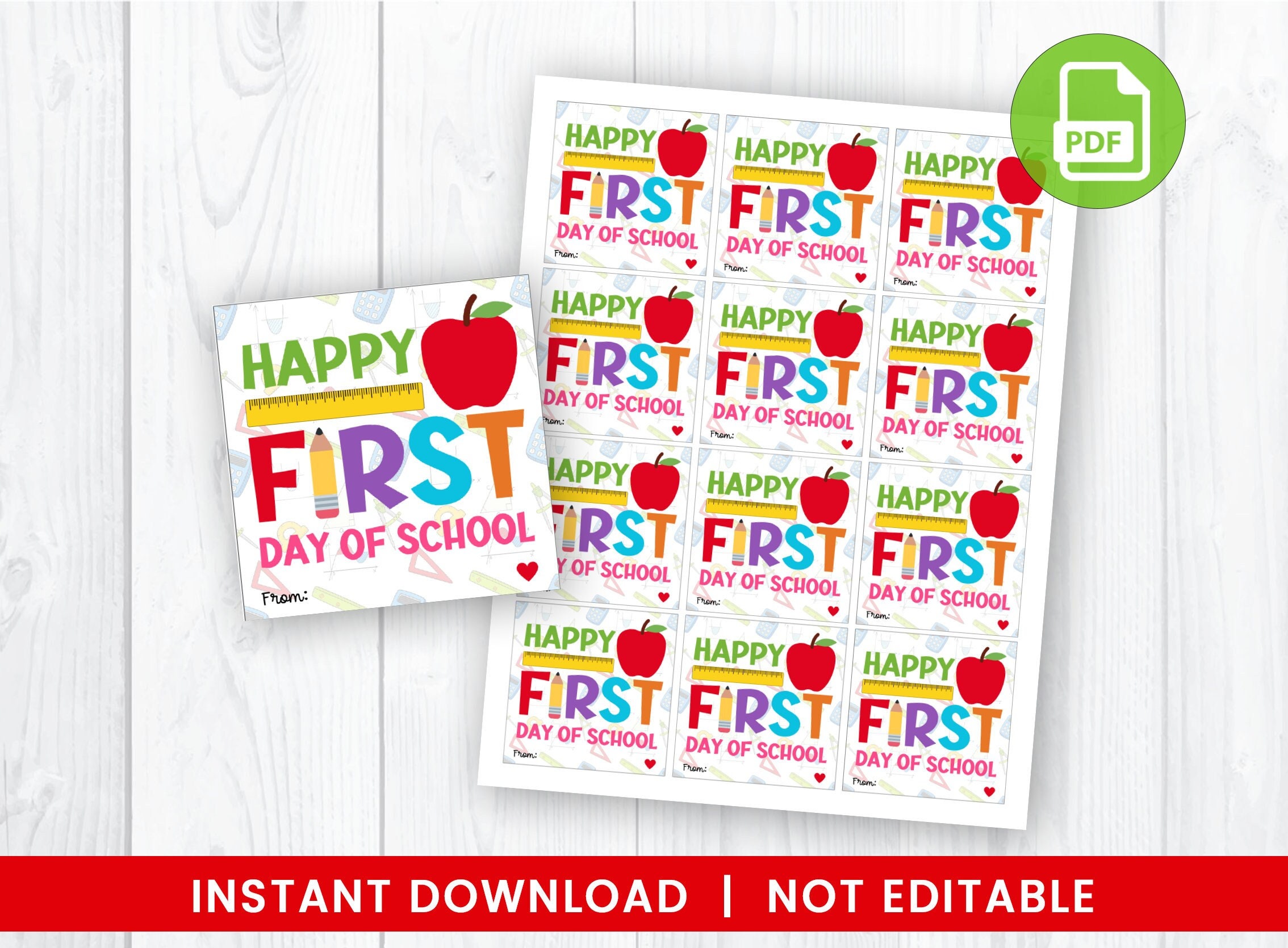 Back to School Gift Tags Happy 1st Day of School Apple - Etsy