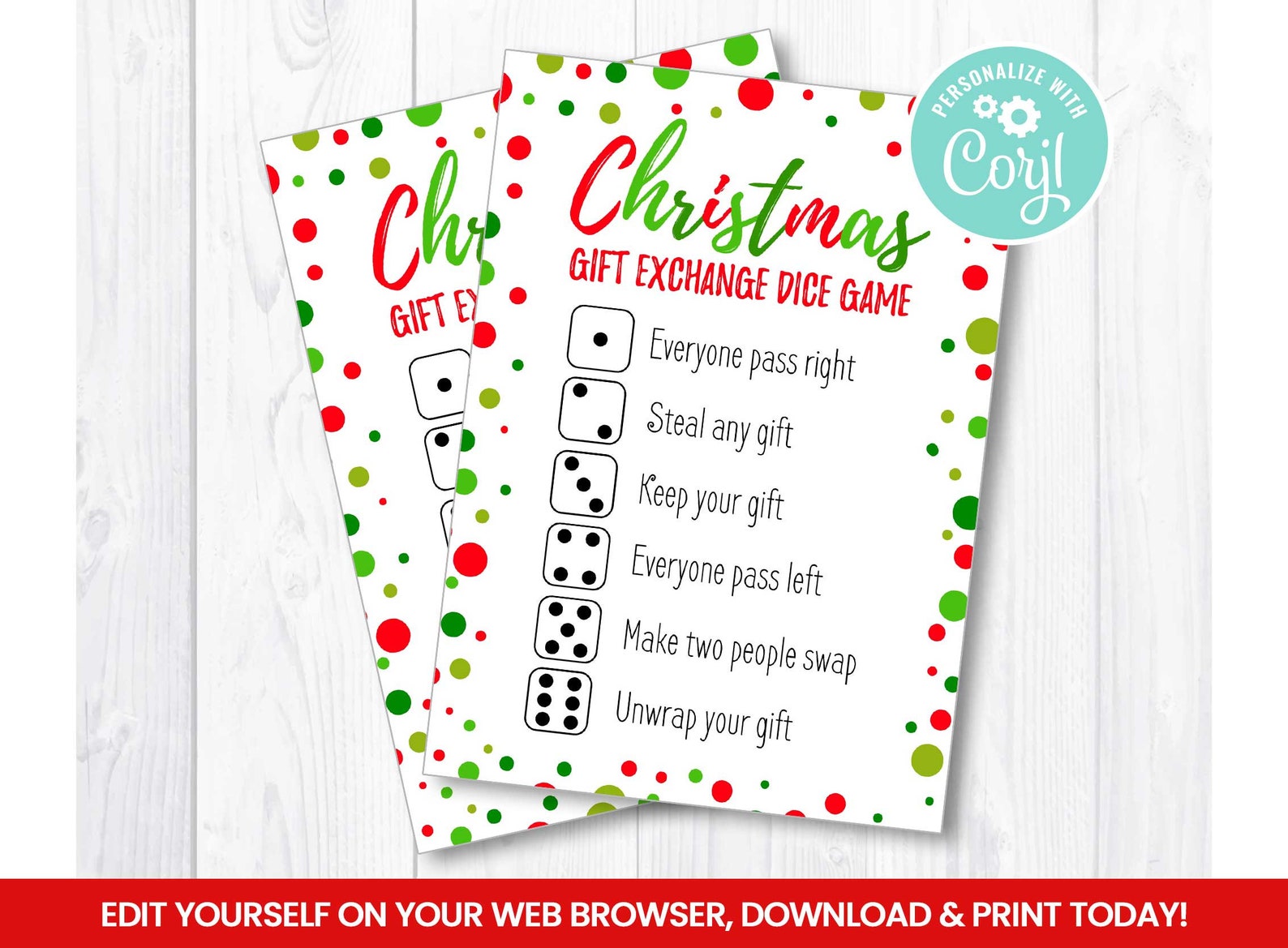 EDITABLE Christmas Dice Game Printable Pass the Presents - Etsy