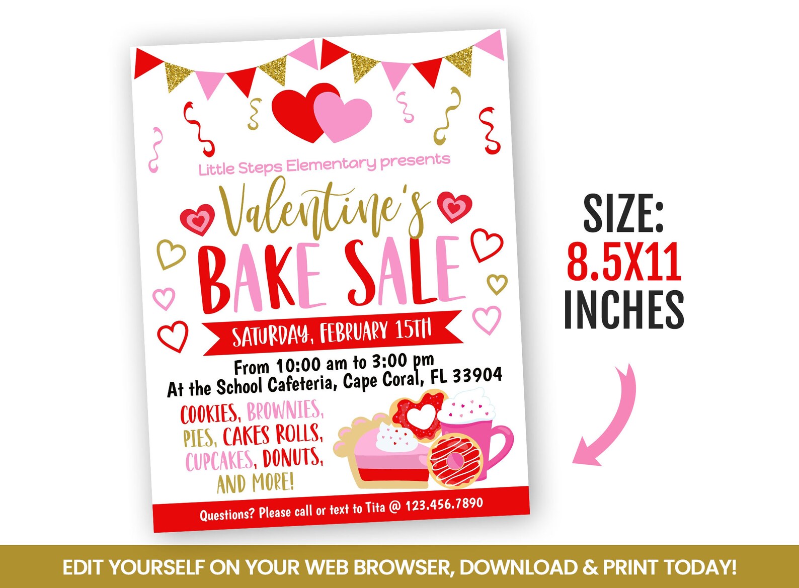 EDITABLE Happy Valentine's Day Bake Sale Flyer Template - Etsy