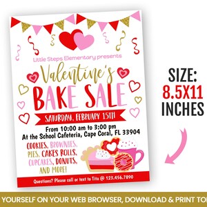 EDITABLE Happy Valentine's Day Bake Sale Flyer Template, Charity Non ...