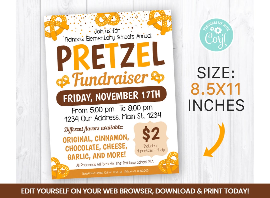 EDITABLE Pretzel Fundraiser Flyer Template, Charity Non Profit Event ...