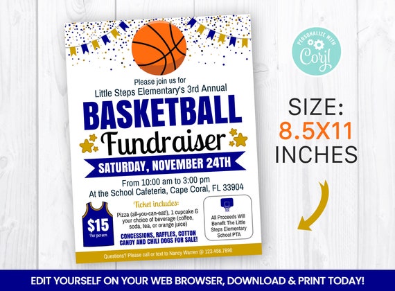 EDITABLE Basketball Fundraiser Flyer Template, Charity Non Profit Event ...
