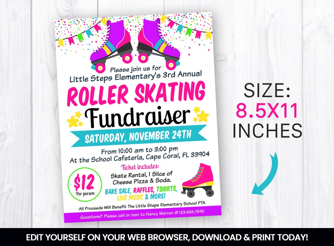 EDITABLE Skate Rolling Fundraiser Flyer Template, Charity Non Profit ...