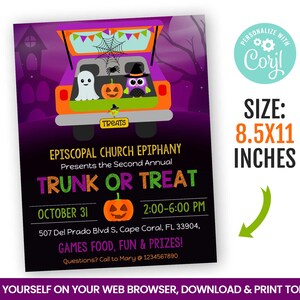 EDITABLE Trunk or Treat Flyer Template, Community Halloween Event, Kids ...