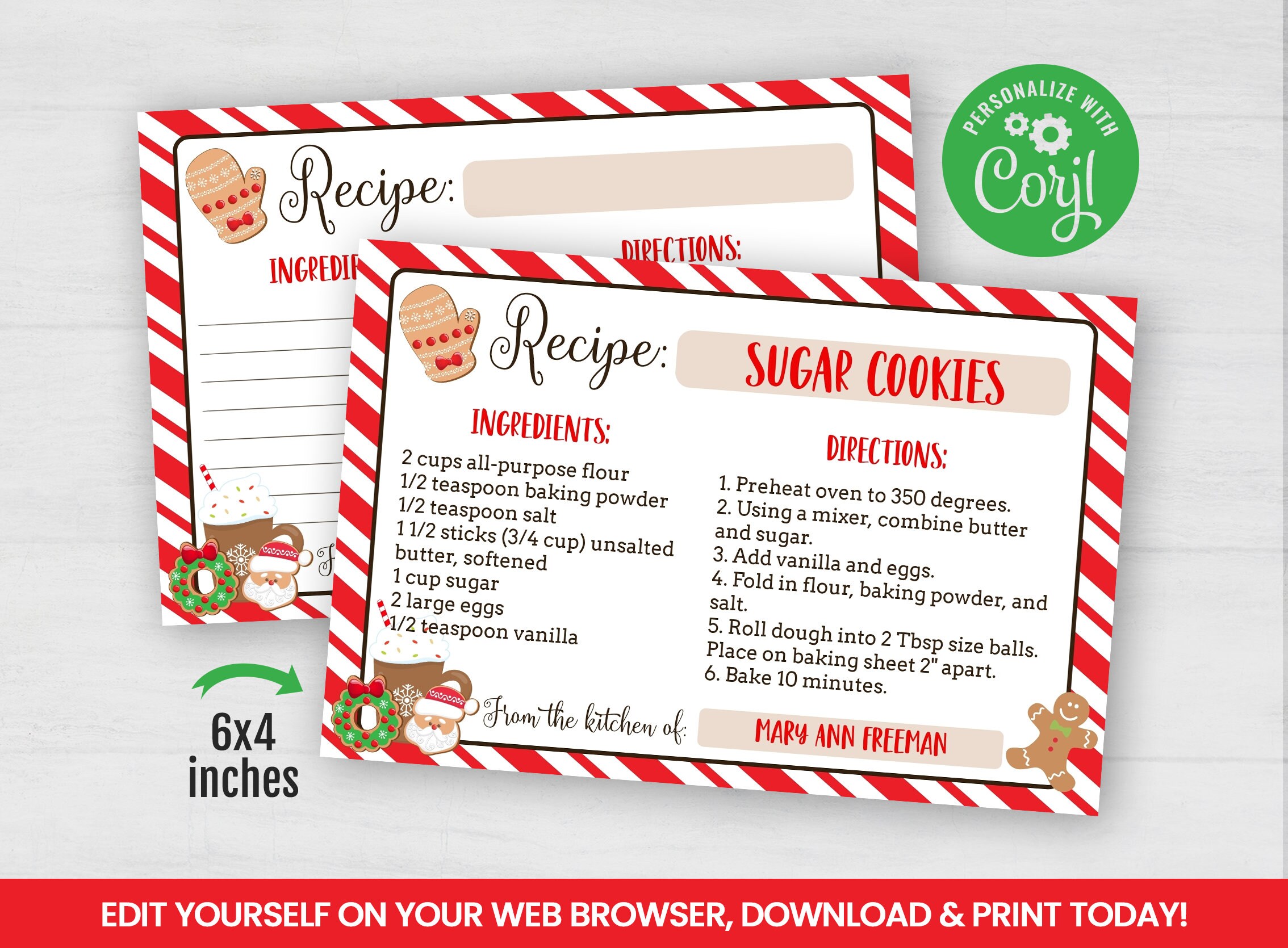 Editable Christmas Cookie Exchange Recipe Card Holiday Recipe - Etsy