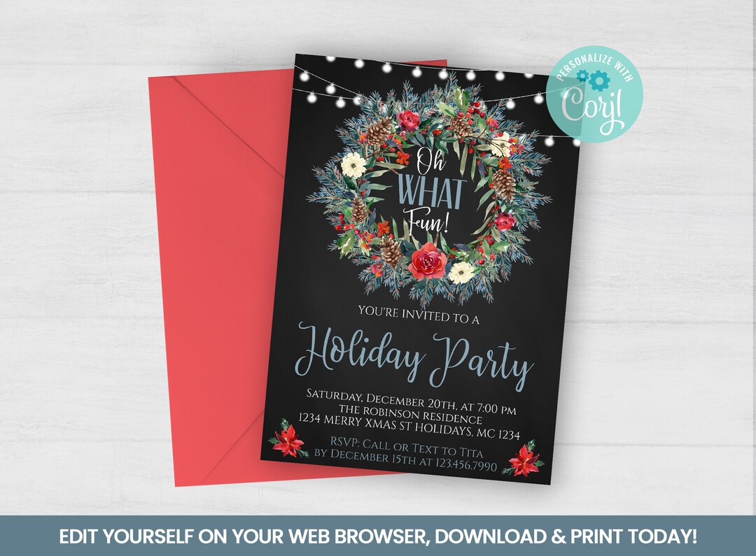 Editable Hand Painted Floral Invitation Holiday Wreath Self - Etsy