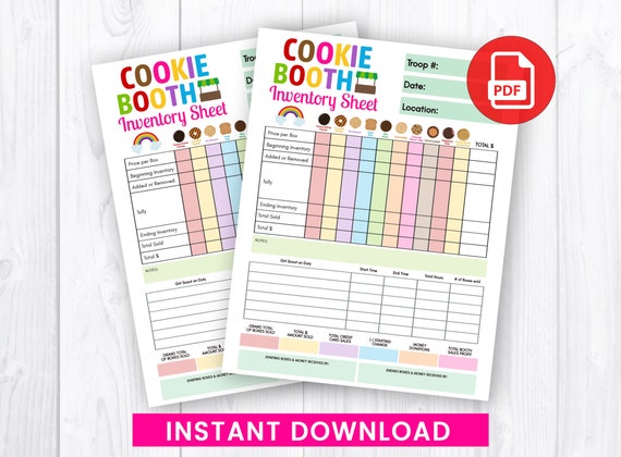 ABC Girl Scout Booth Tally Sheet, Inventory Sales Tracker PDF Instant ...