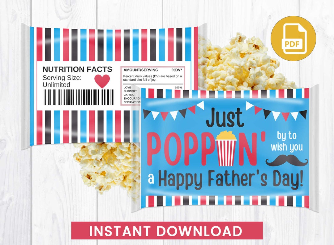 Printable Father's Day Microwave Popcorn Wrapper, Blue and Red Stripes ...