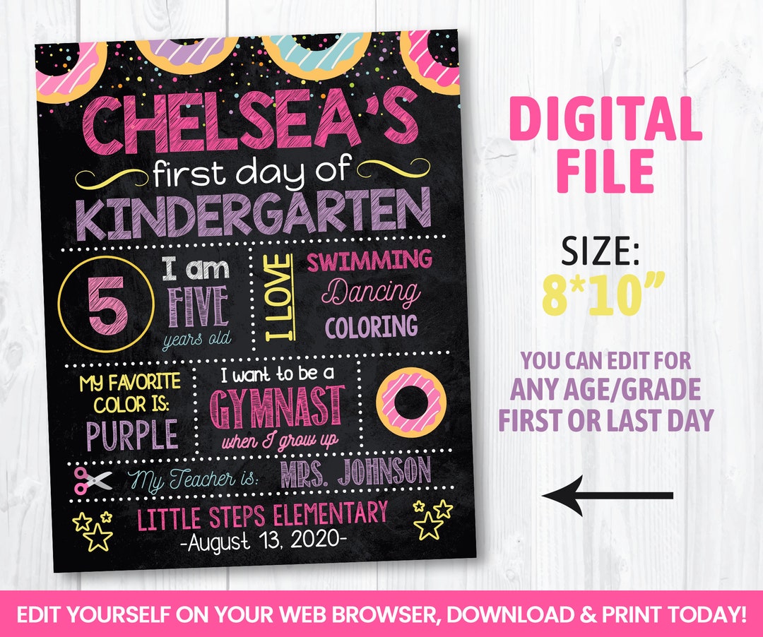 EDITABLE Donuts 1st Day of School Chalkboard Sign Donut - Etsy