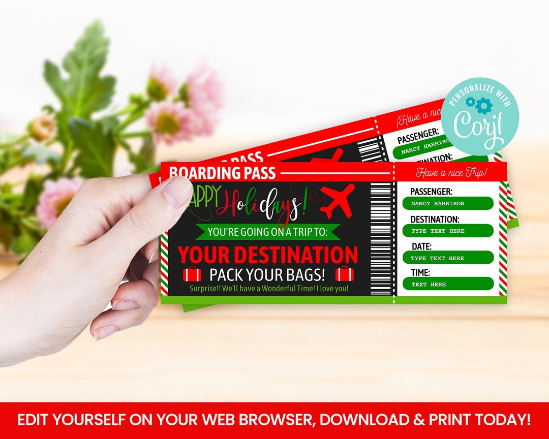 EDITABLE Airplane Surprise Ticket, Boarding Pass, Flight, Plane Happy ...