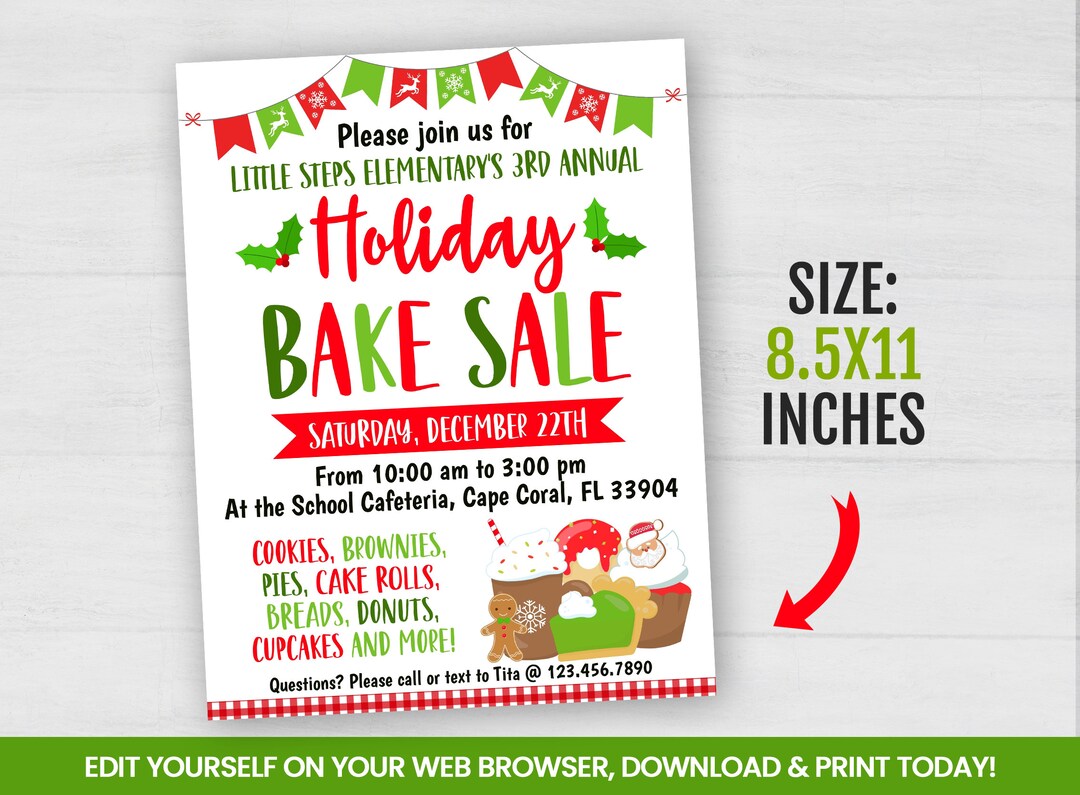 EDITABLE Christmas Bake Sale Flyer Template, Charity Non Profit Event ...