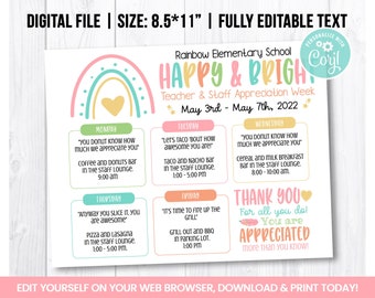 EDITABLE Teacher and Staff Appreciation Week Flyer, Itinerary Week Self ...
