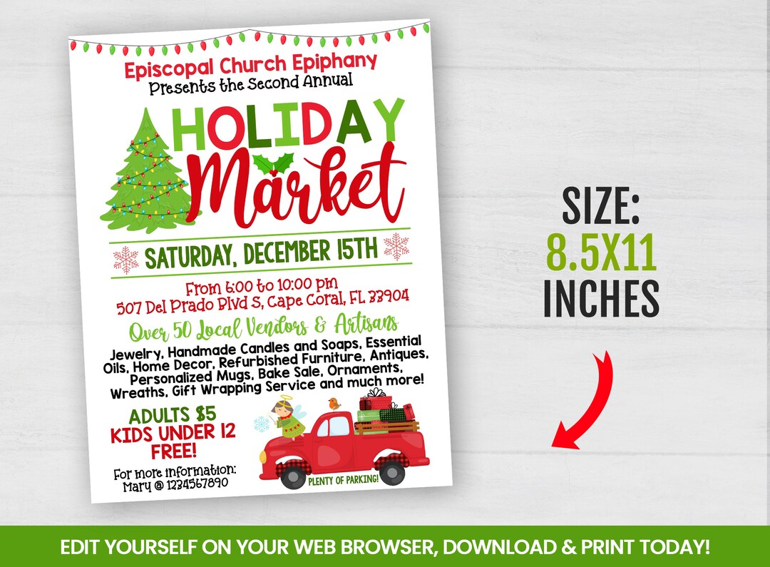 EDITABLE Holiday Market Flyer Template, Shopping Event, Boutique ...