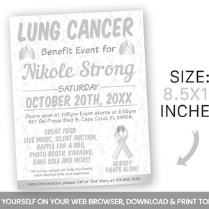 EDITABLE Lung Cancer Fundraiser Event Flyer, Cancer Benefit, Awareness ...