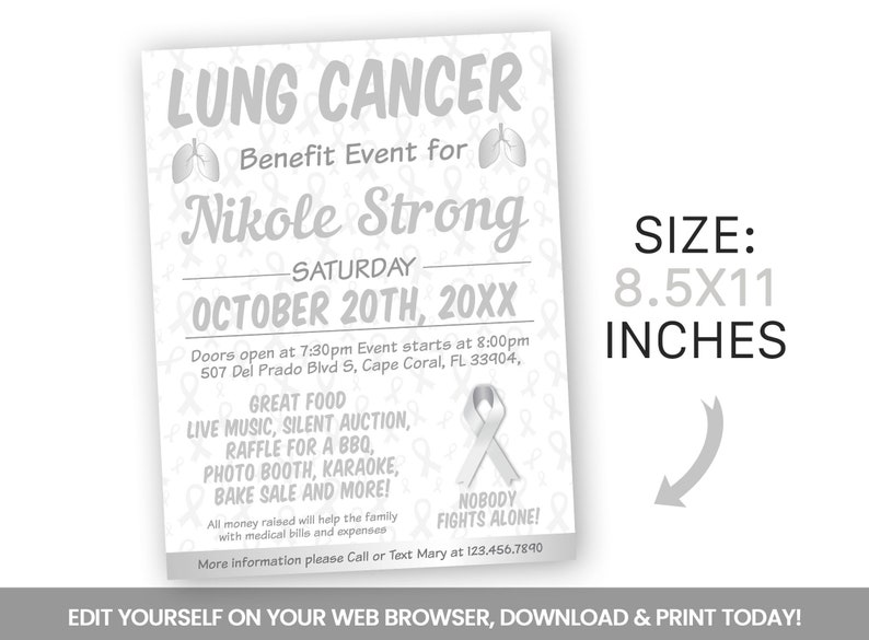 EDITABLE Lung Cancer Fundraiser Event Flyer Cancer Benefit - Etsy