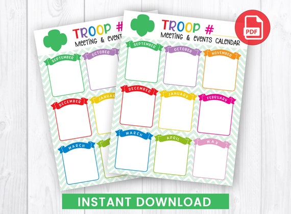 Troop Girl Scout Yearly Calendar, Meeting and Events Planner Sheet ...
