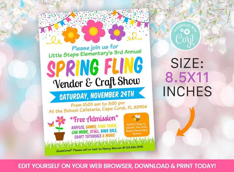 EDITABLE Spring Festival Fundraiser Crafts Flyer Flowers - Etsy