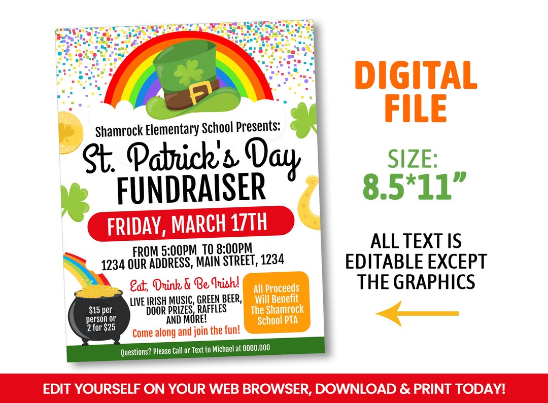 EDITABLE Saint Patrick's Day Flyer Template, Charity Non Profit Event ...
