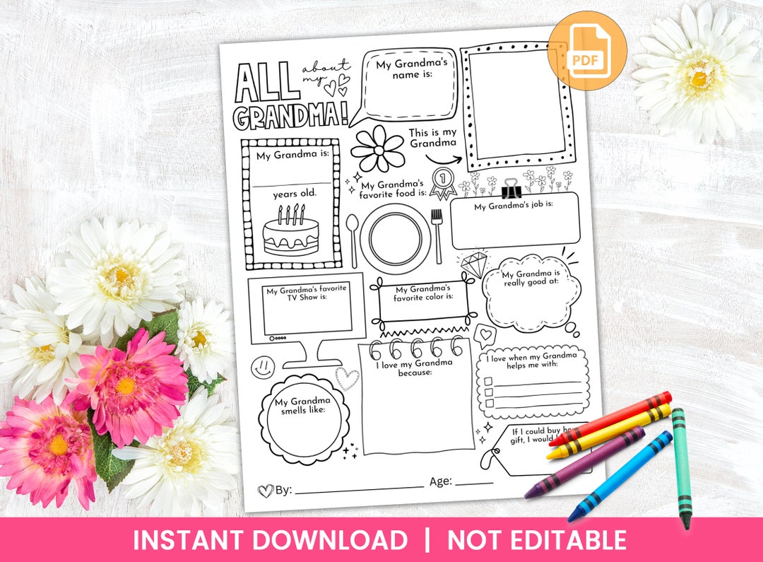 All About My Grandma, Printable Mother's Day Questionnaire, Kids Survey ...