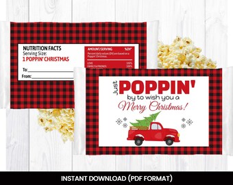 Digital Printable Christmas Popcorn Wrapper Instant Download Party ...