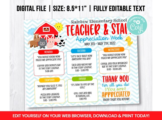 EDITABLE Teacher and Staff Appreciation Week Newsletter | Etsy