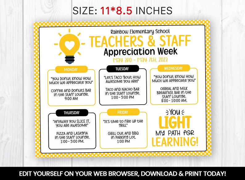EDITABLE Light Bulb Teacher & Staff Appreciation Flyer Bright - Etsy