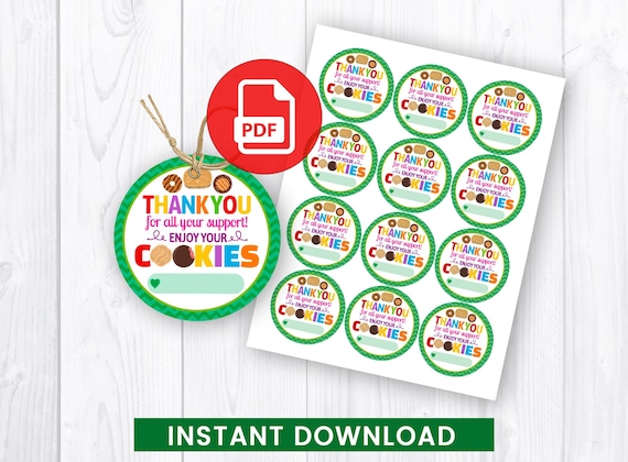 Girl Scouts Cookies Circle Thank you Tag, Round Delivery Note Card ...