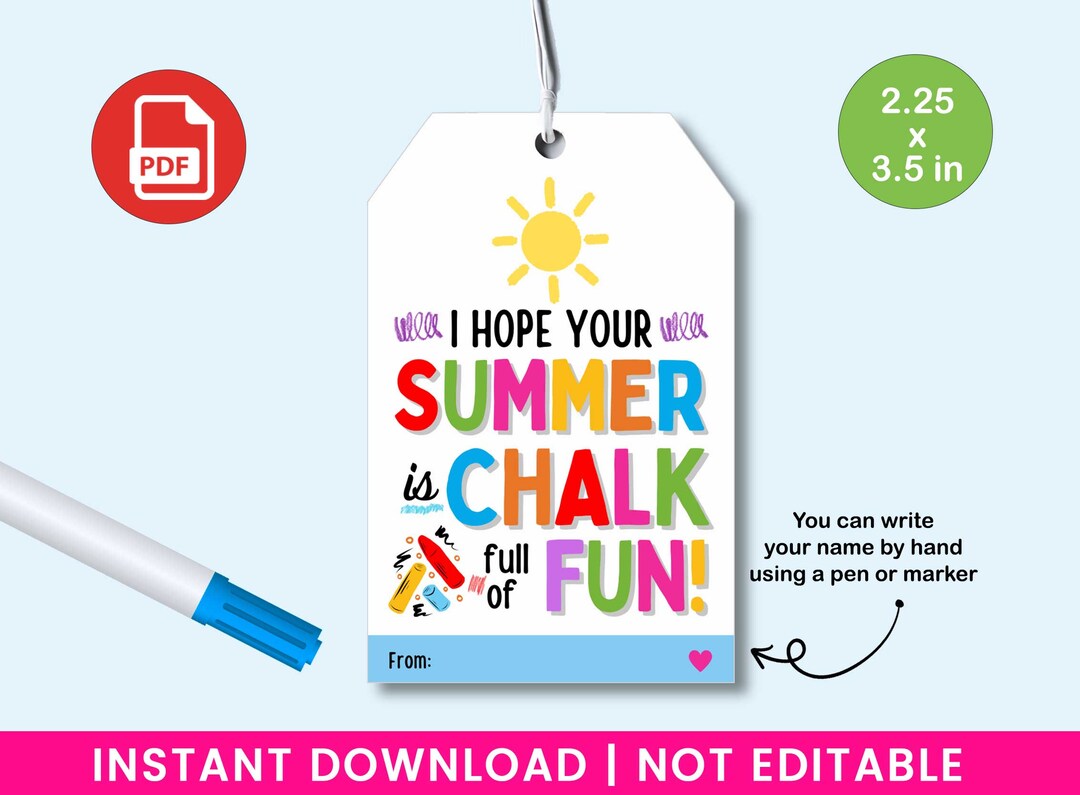 Chalk of Fun Printable Gift Tags, Art Sidewalk Chalk, Summer Tag Design ...