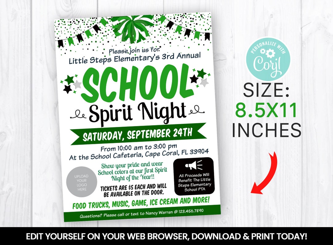 EDITABLE School Spirit Party Flyer Template, Sports, Charity Non Profit ...