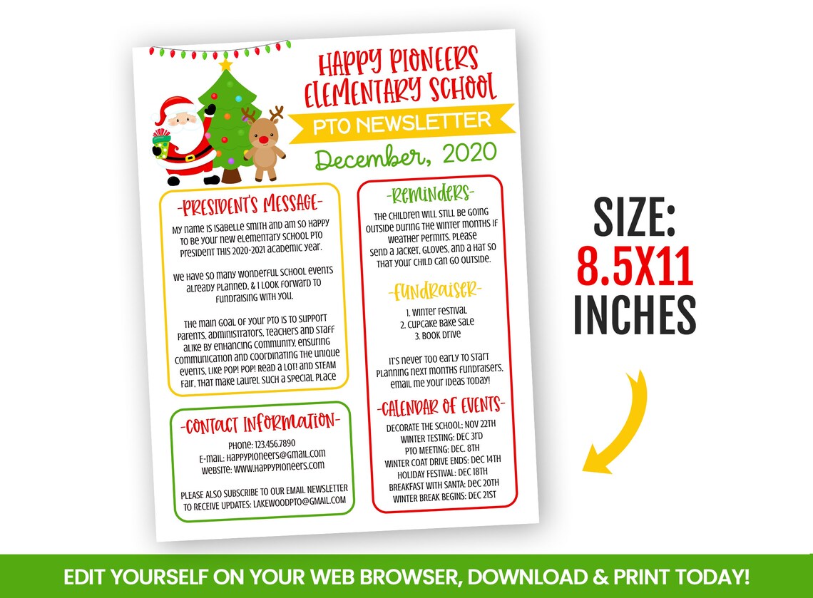 EDITABLE School Pto Pta Winter Newsletter December Meeting | Etsy