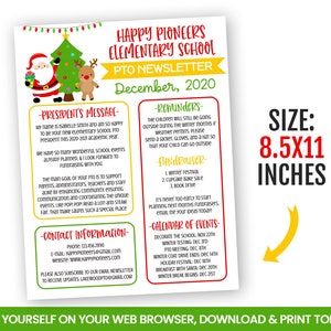 EDITABLE School Pto Pta Winter Newsletter, December Meeting, Holiday ...