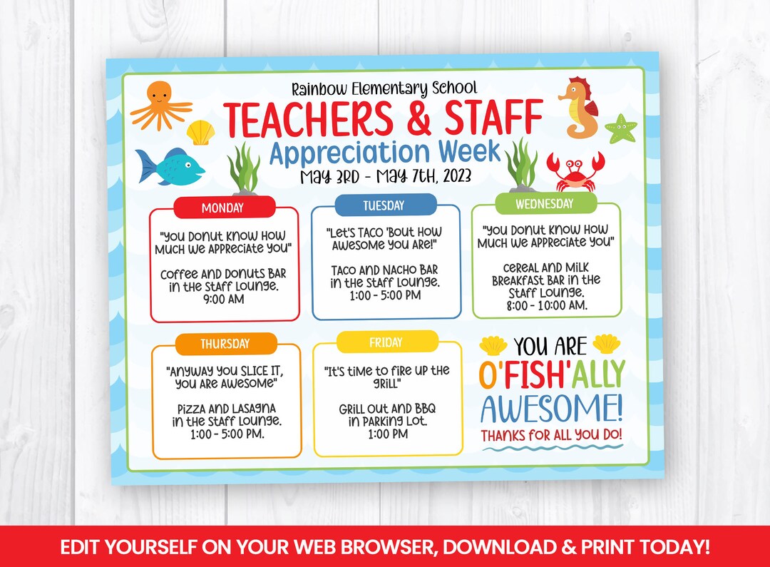 EDITABLE Under the Sea Teacher & Staff Appreciation Flyer, Ocean ...