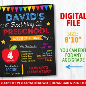 EDITABLE 1st Day of School Chalkboard Sign Apple Books Self - Etsy