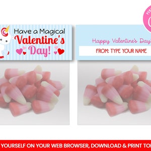 EDITABLE Unicorn Treat Tag Topper, Magical Valentine's Day Goodies Bag ...