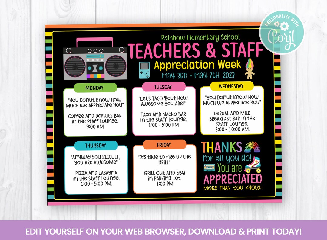 EDITABLE 90s Teacher & Staff Appreciation Flyer, Retro Tape Recorder ...